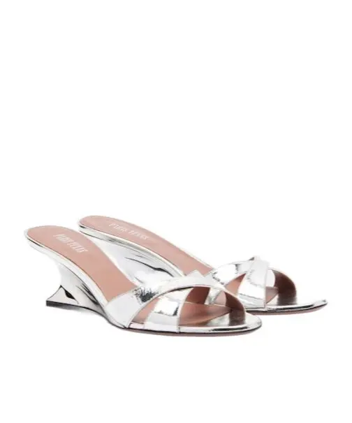 Paris Texas Nina 50 Metallic Leather Wedges - White