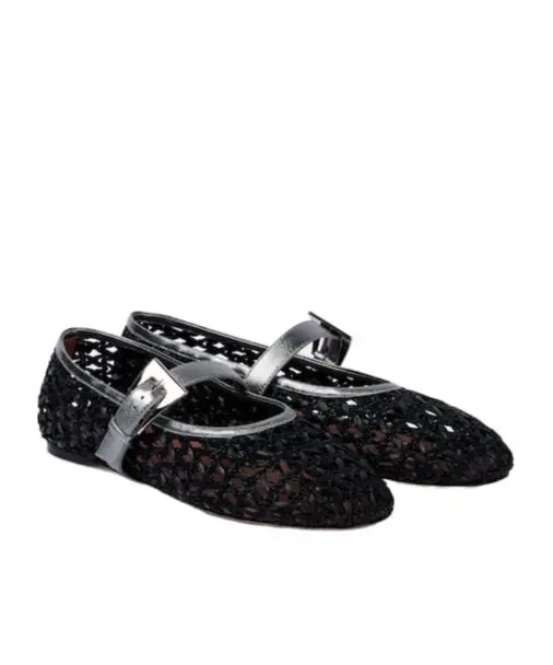 Paris Texas Sveva Buckle-detail Raffia Ballet Flats - Black