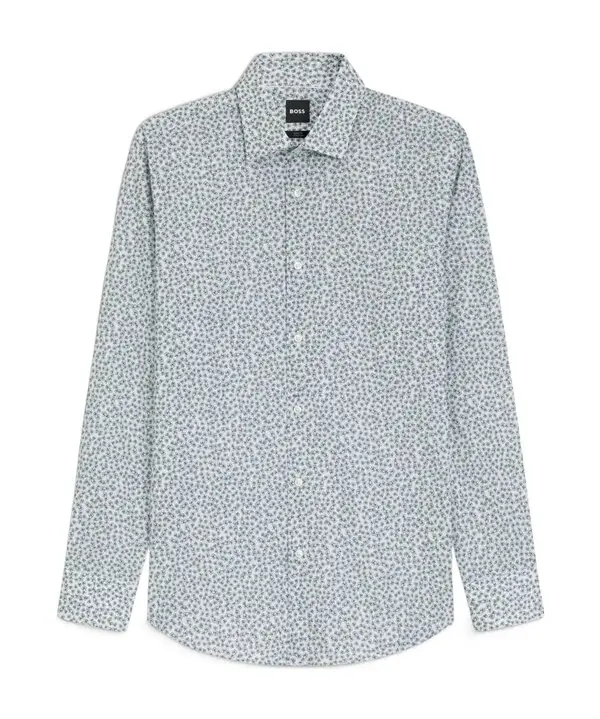 Hugo Boss Slim-fit Business Shirt In Stretch Poplin - Green Pattern