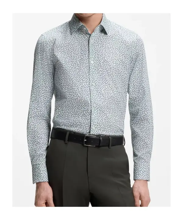 Hugo Boss Micro-pattern Curved-hem Shirt