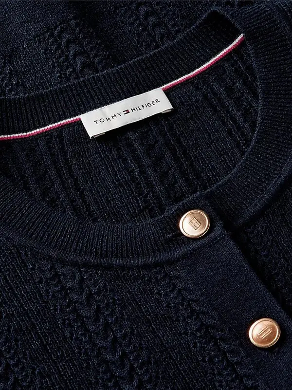 Tommy Hilfiger Pointelle Gold-tone Button Short Sleeve Cardigan