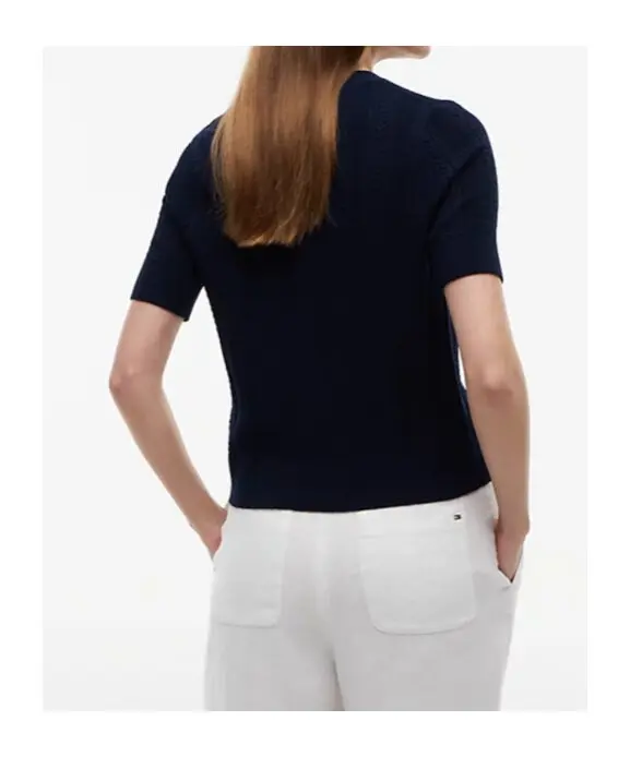 Tommy Hilfiger Pointelle Gold-tone Button Short Sleeve Cardigan