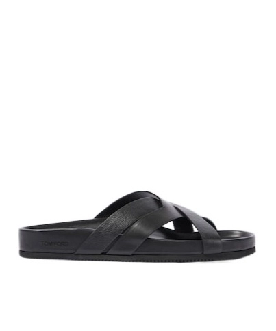 TOM FORD Leather Slides - Black