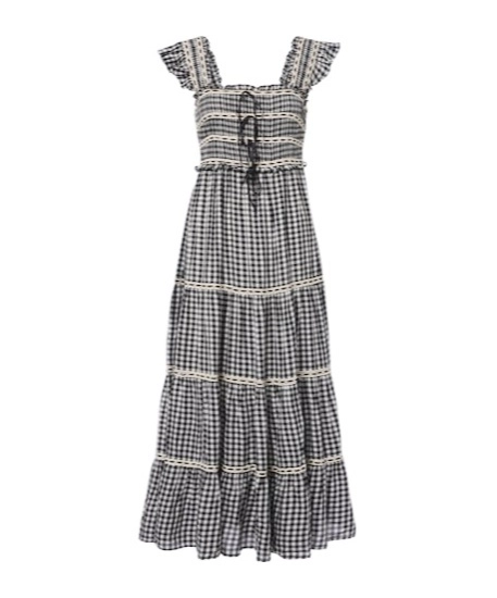 Rixo Chandra Checked Tiered Cotton Midi Dress - Black