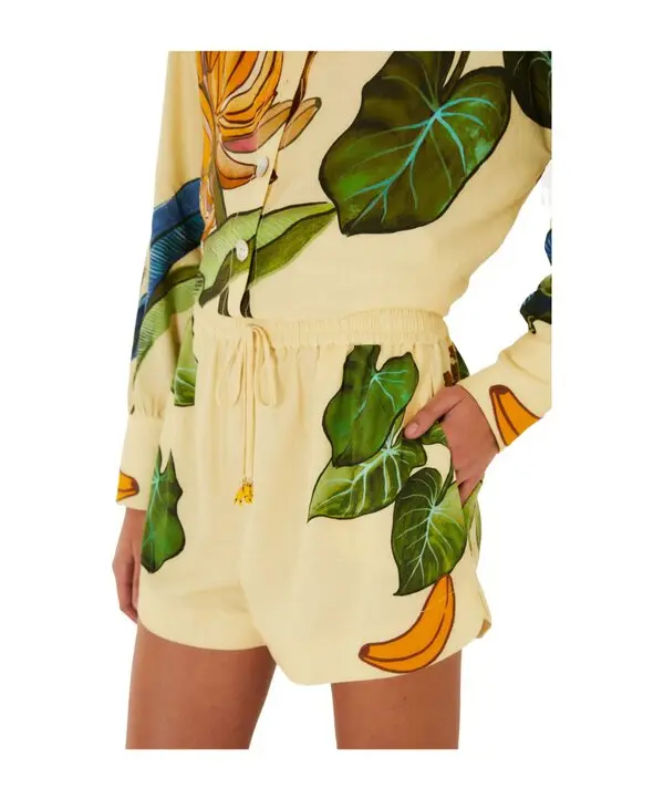 Farm Rio Banana Grapes Tropical-print Drawstring Shorts - Nude