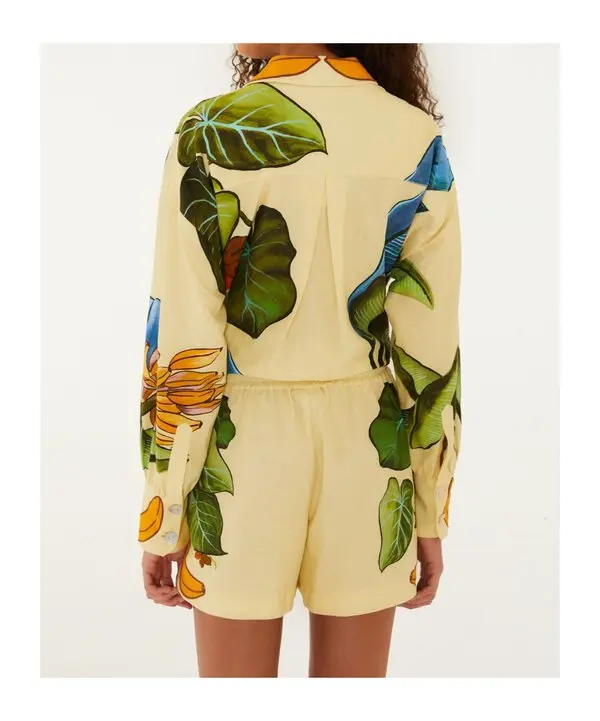Farm Rio Banana Grapes Tropical Print Drawstring Shorts - Nude