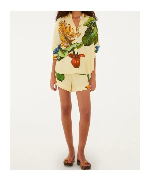 Farm Rio Banana Grapes Tropical Print Drawstring Shorts - Nude