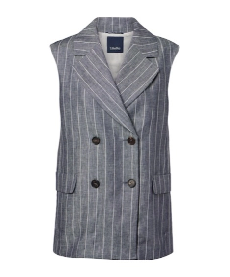 Max Mara Ballo Pinstripe Double-breasted Linen Vest - Grey