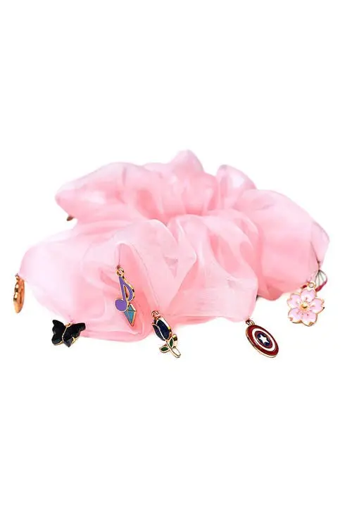 HAIR DRAMA CO Oversized Organza Scrunchie With Charms - Pink