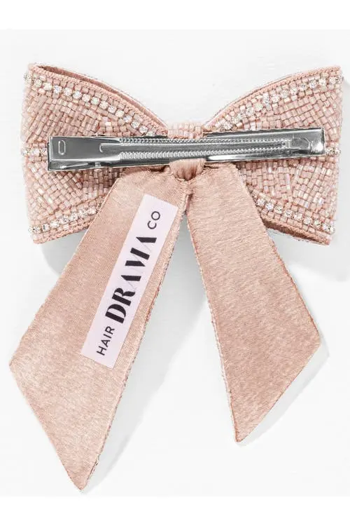 HAIR DRAMA CO Blush Diamond Beaded Hair Bow