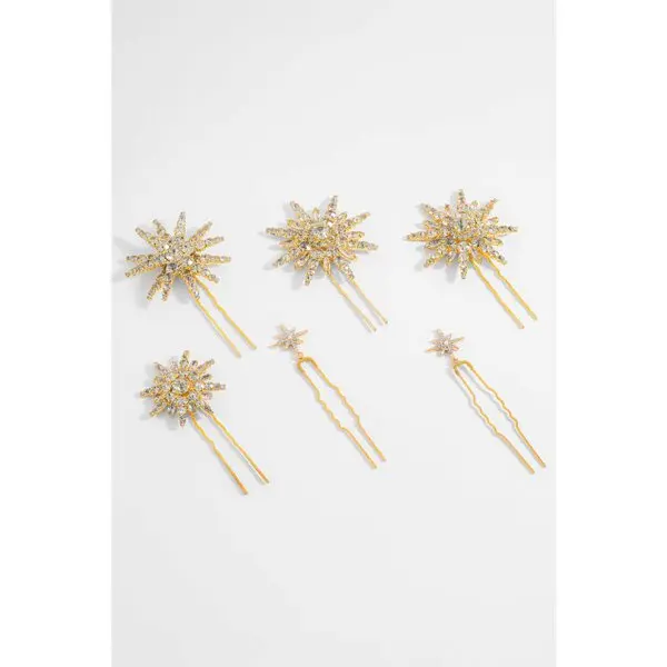 HAIR DRAMA CO Celeste Crystal U Hair Pinsset Of 6 - Gold