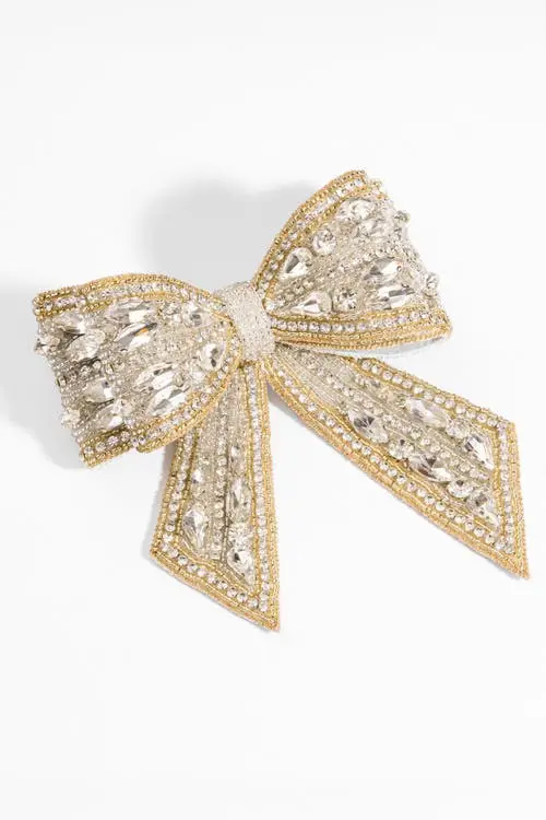 HAIR DRAMA CO Embellished Crystal Hair Bow Barrette Clipgold & Silver - Metallic Silver