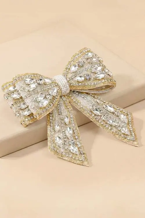 HAIR DRAMA CO Embellished Crystal Hair Bow Barrette Clip