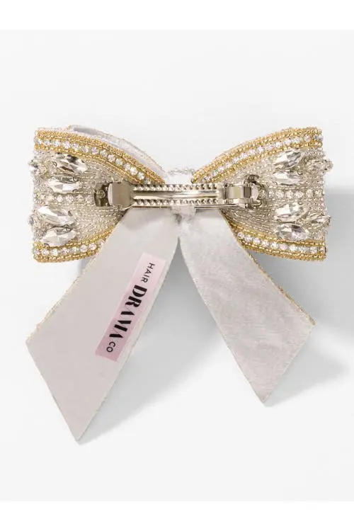 HAIR DRAMA CO Embellished Crystal Hair Bow Barrette Clip