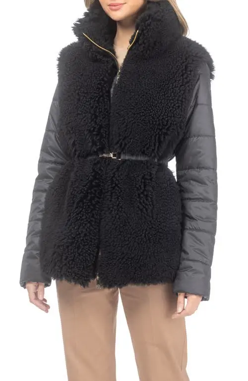 Gorski Genuine Shearling Jacket With Quilted Sleeves And Back - Black