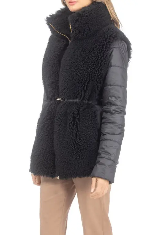 Gorski Genuine Shearling Jacket With Quilted Sleeves And Back