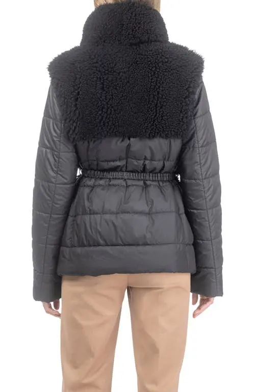Gorski Genuine Shearling Jacket With Quilted Sleeves And Back