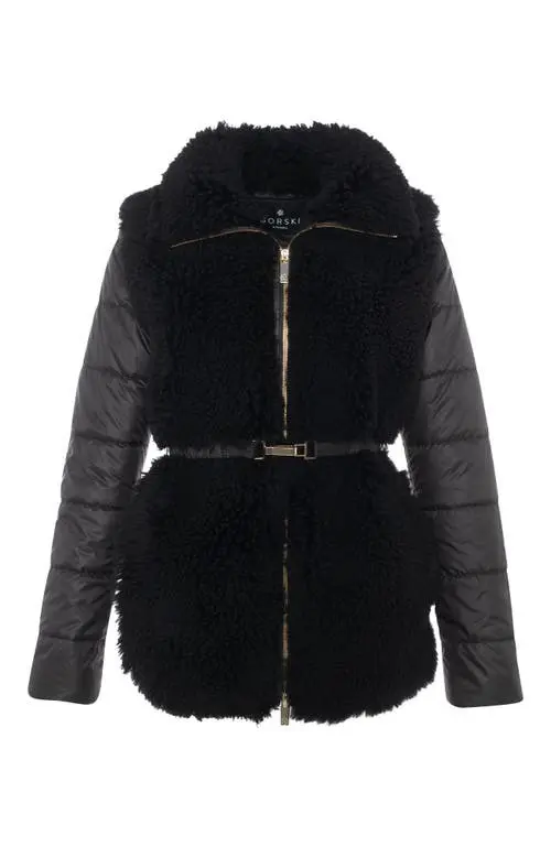 Gorski Genuine Shearling Jacket With Quilted Sleeves And Back