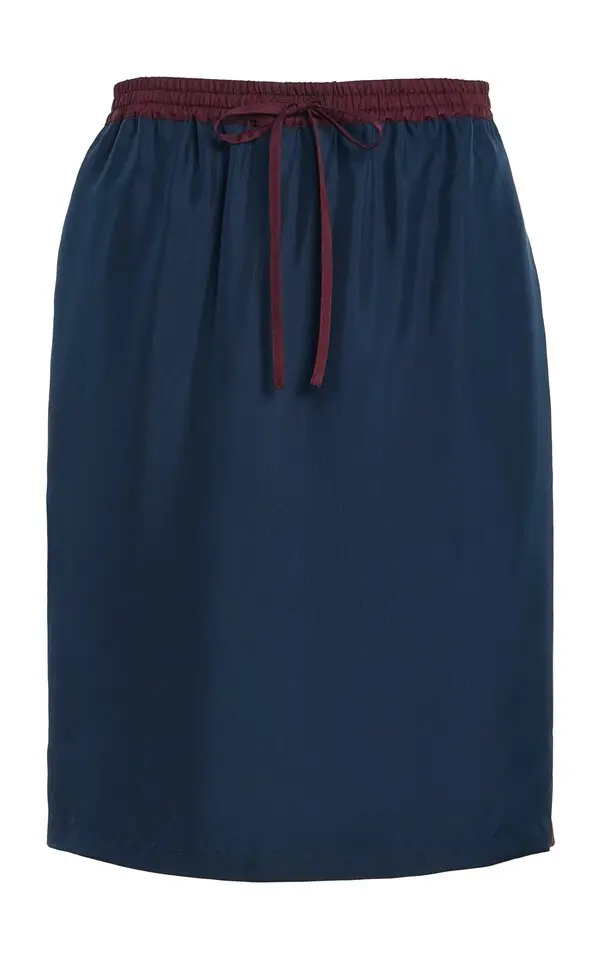 Françoise Fanny Silk Midi Skirt - Navy