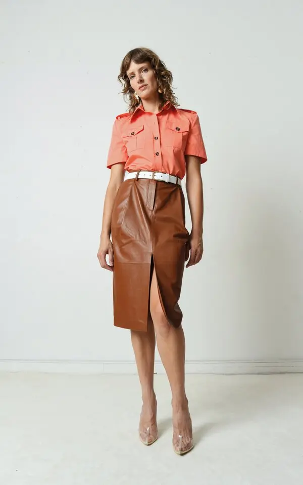 Françoise Aka Leather Midi Skirt