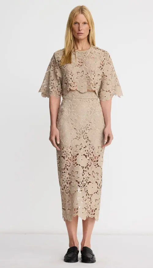 Smythe Lace Pencil Skirt - Latte