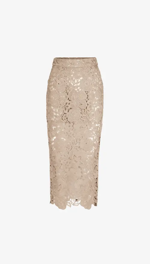 Smythe Lace Pencil Midi Skirt - Latte