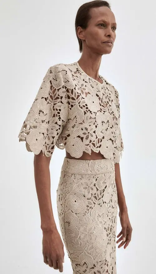 Smythe Lace Pencil Midi Skirt - Latte