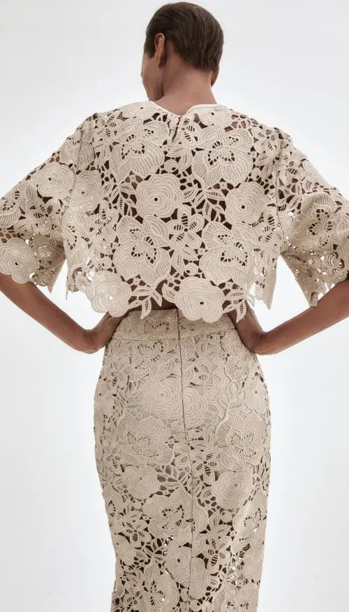 Smythe Lace Pencil Midi Skirt - Latte