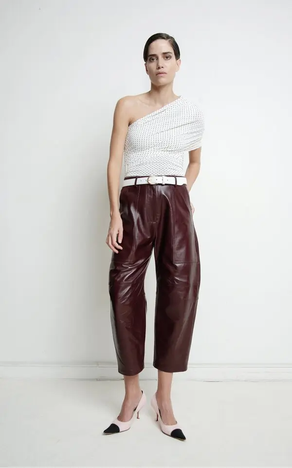 Françoise Gaia Leather Barrel-leg Pants