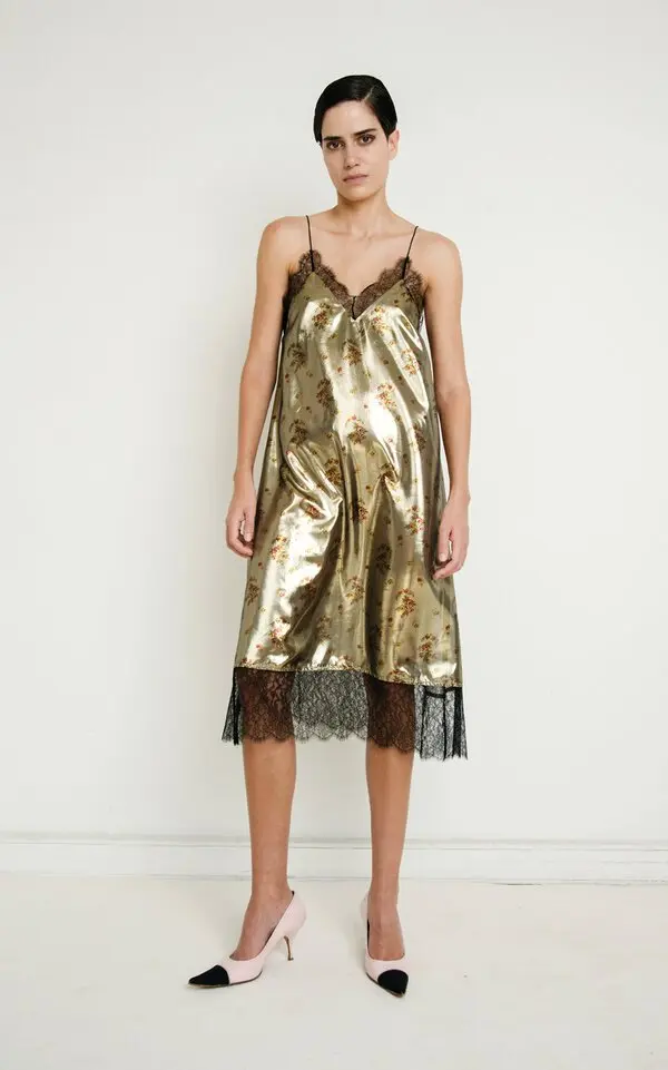 Françoise Layla Silk-lurex Floral Print Midi Slip Dress