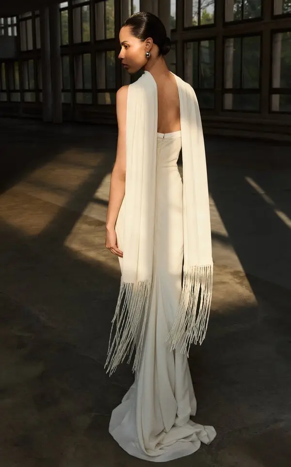 MARMAR HALIM Strapless Crepe Maxi Dress With Satin Detail And Scarf - Ivory