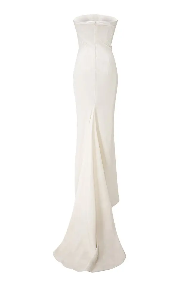 MARMAR HALIM Strapless Crepe Maxi Dress With Satin Detail And Scarf - Ivory
