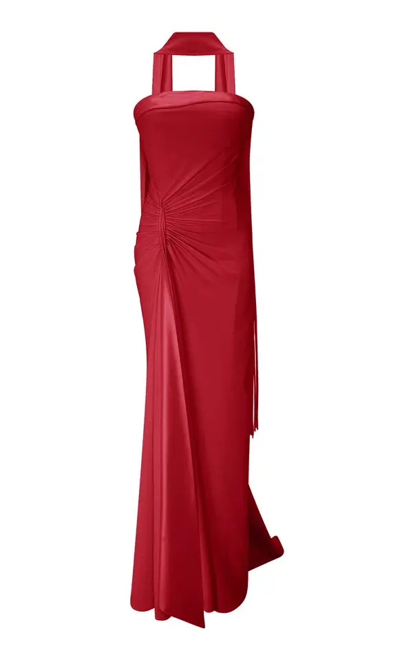 MARMAR HALIM Strapless Crepe Maxi Dress With Scarf - Red