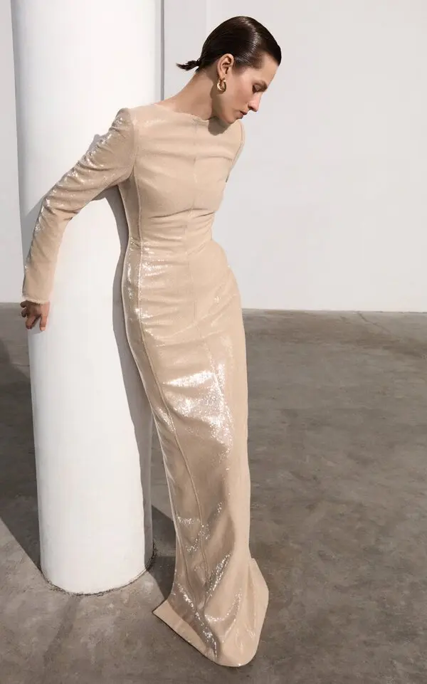 MARMAR HALIM High-neck Sequin Maxi Dress - Nude