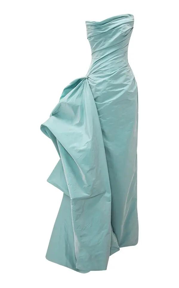 MARMAR HALIM Draped Taffeta Maxi Dress With Detachable Overskirt - Light Blue