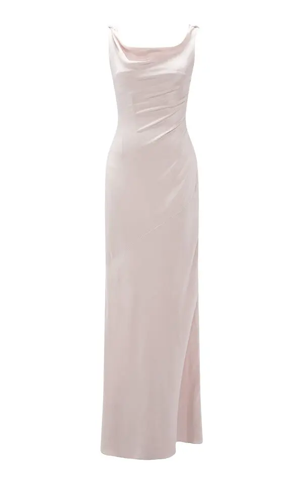 MARMAR HALIM Draped Silk Crepe Maxi Dress - Light Pink