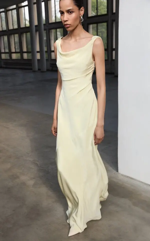 MARMAR HALIM Draped Silk Crepe Maxi Dress - Yellow