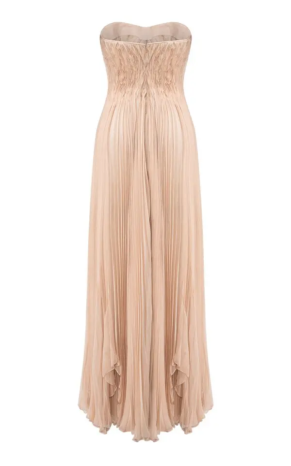 MARMAR HALIM Shirred Chiffon Strapless Maxi Dress - Neutral