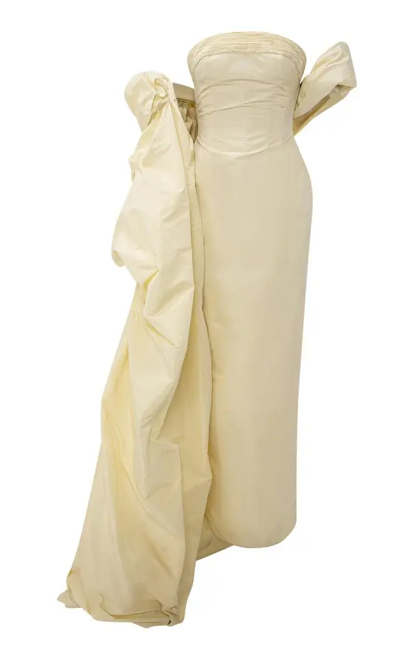MARMAR HALIM Strapless Taffeta Maxi Dress With Cape Effect