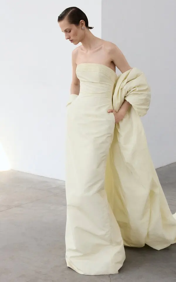 MARMAR HALIM Strapless Taffeta Maxi Dress With Cape Effect