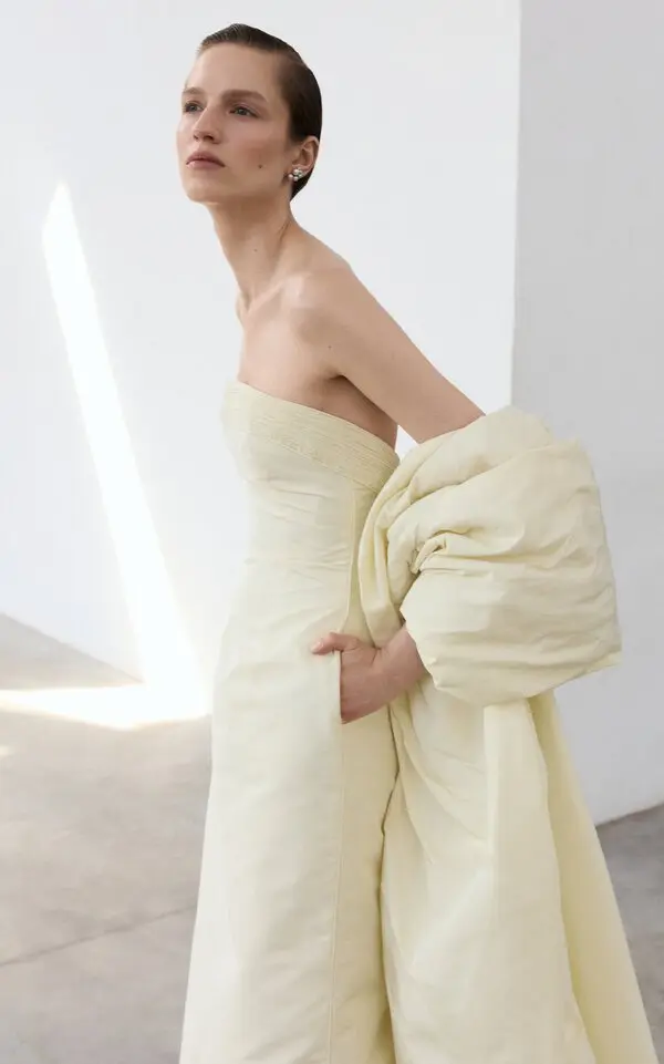 MARMAR HALIM Strapless Taffeta Maxi Dress With Cape Effect