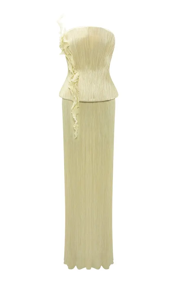 MARMAR HALIM Strapless Hand-pleated Embroidered Maxi Dress - Yellow