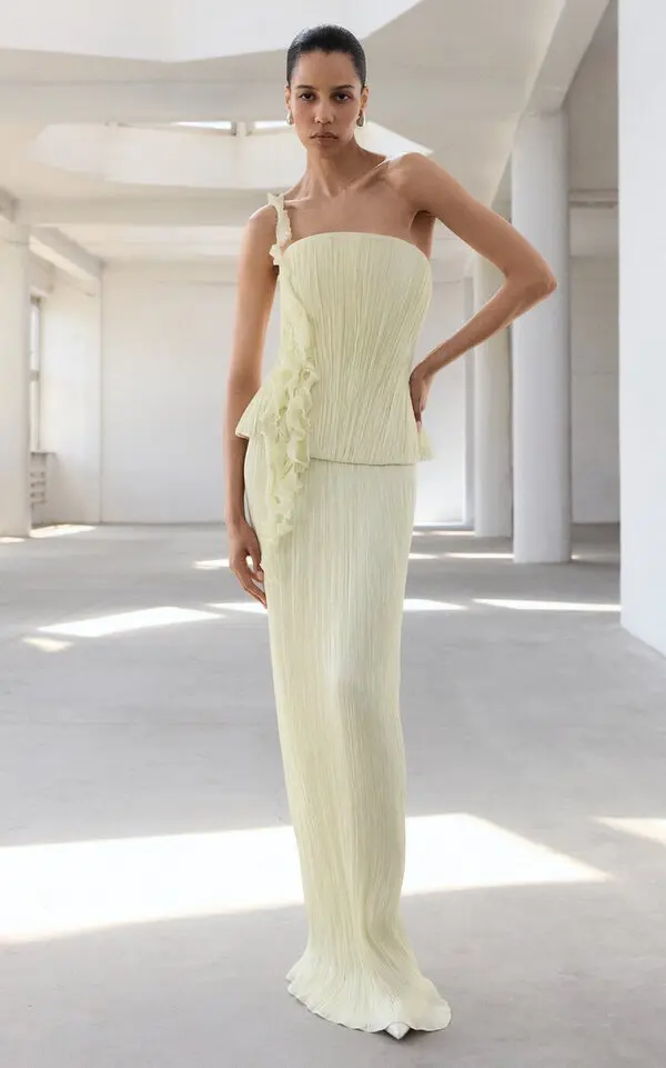 MARMAR HALIM Strapless Hand-pleated Embroidered Maxi Dress - Yellow