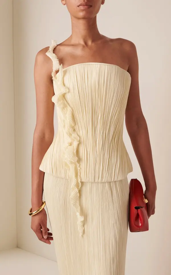 MARMAR HALIM Strapless Hand-pleated Embroidered Maxi Dress - Yellow