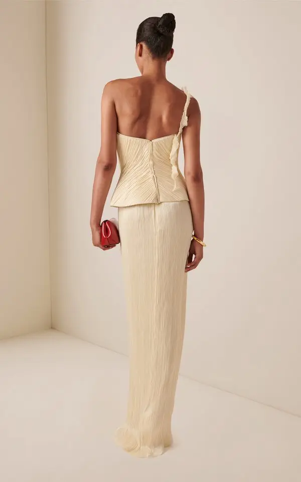 MARMAR HALIM Strapless Hand-pleated Embroidered Maxi Dress - Yellow