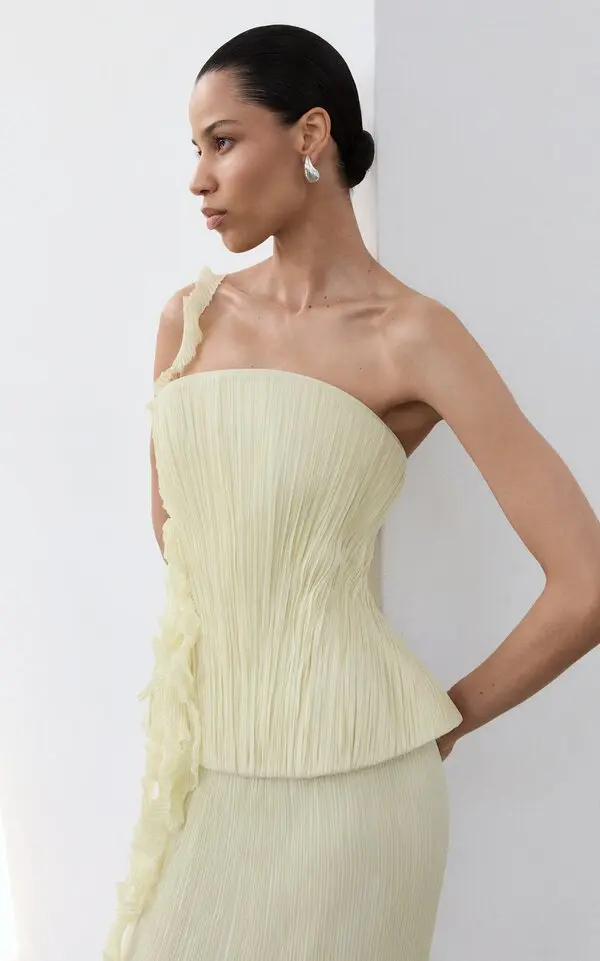 MARMAR HALIM Strapless Hand-pleated Embroidered Maxi Dress - Yellow