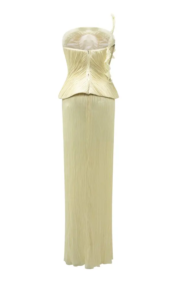 MARMAR HALIM Strapless Hand-pleated Embroidered Maxi Dress - Yellow