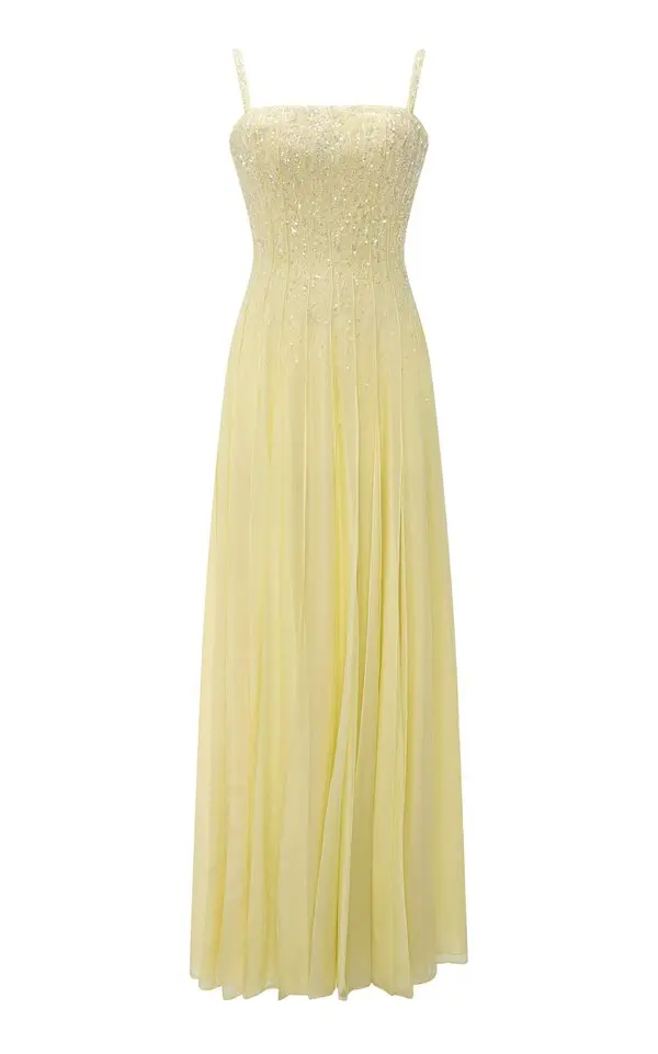 MARMAR HALIM Embroidered Silk Chiffon A-line Maxi Dress