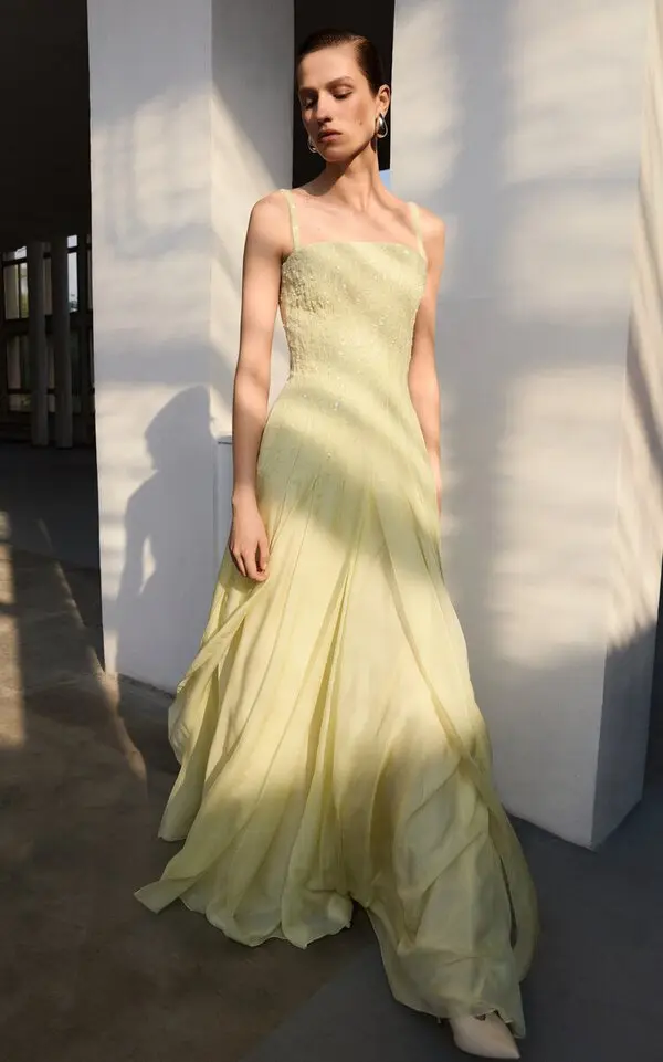 MARMAR HALIM Embroidered Silk Chiffon A-line Maxi Dress
