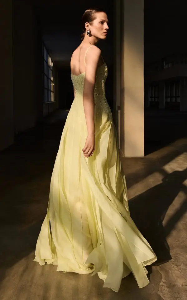 MARMAR HALIM Embroidered Silk Chiffon A-line Maxi Dress